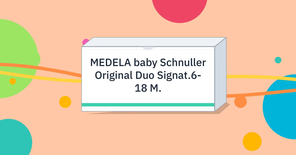 Symbolbild: Packung mit der Aufschrift MEDELA baby Schnuller Original Duo Signat.6-18 M. (PZN 17256850) – Verfügbarkeit und Bezug in Apotheken in Frankfurt am Main