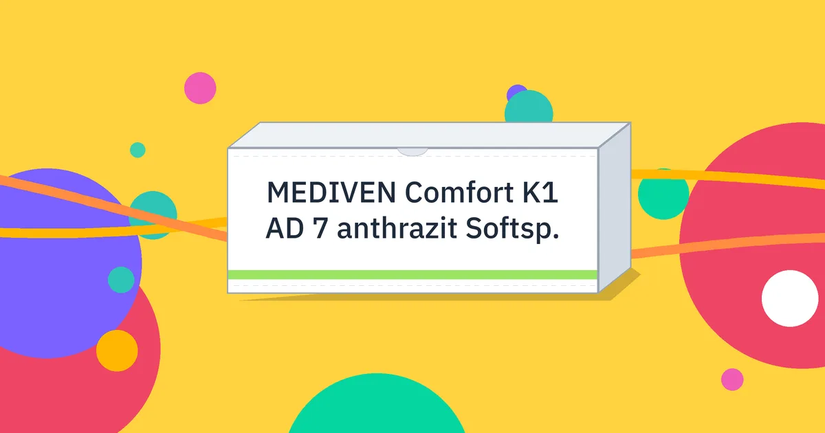 Symbolbild: Packung mit der Aufschrift MEDIVEN Comfort K1 AD 7 anthrazit Softsp. (PZN 14558800) – Verfügbarkeit und Bezug in Apotheken in Frankfurt am Main