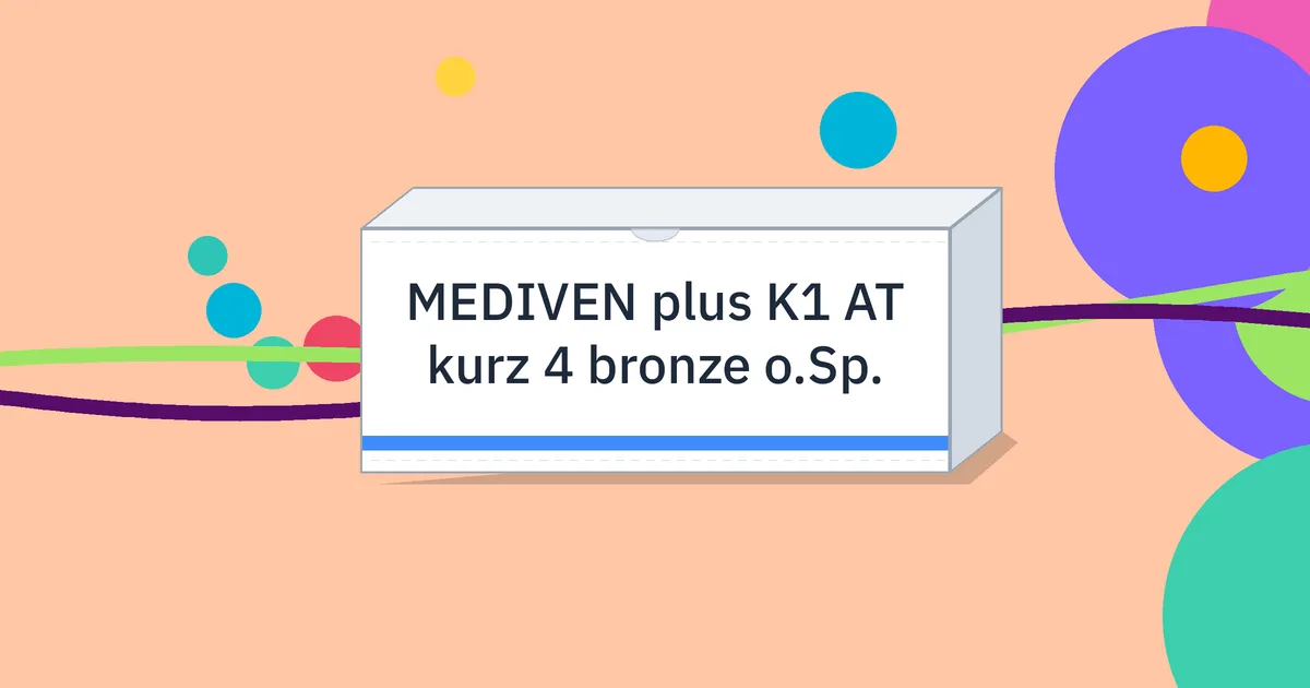 Symbolbild: Packung mit der Aufschrift MEDIVEN plus K1 AT kurz 4 bronze o.Sp. (PZN 15027045) – Verfügbarkeit und Bezug in Apotheken in Frankfurt am Main
