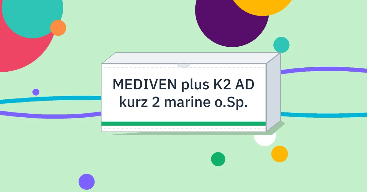 Symbolbild: Packung mit der Aufschrift MEDIVEN plus K2 AD kurz 2 marine o.Sp. (PZN 15096299) – Verfügbarkeit und Bezug in Apotheken in Frankfurt am Main
