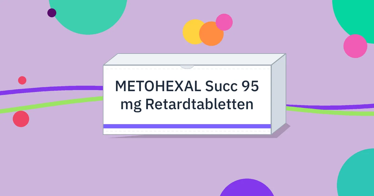 Symbolbild: Packung mit der Aufschrift METOHEXAL Succ 95 mg Retardtabletten (PZN 00850454) – Verfügbarkeit und Bezug in Apotheken in Frankfurt am Main