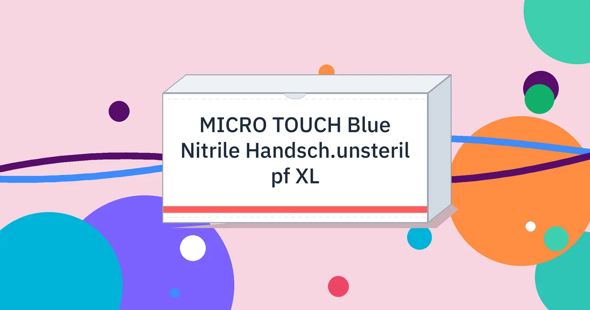 Symbolbild: Packung mit der Aufschrift MICRO TOUCH Blue Nitrile Handsch.unsteril pf XL (PZN 14172288) – Verfügbarkeit und Bezug in Apotheken in Frankfurt am Main