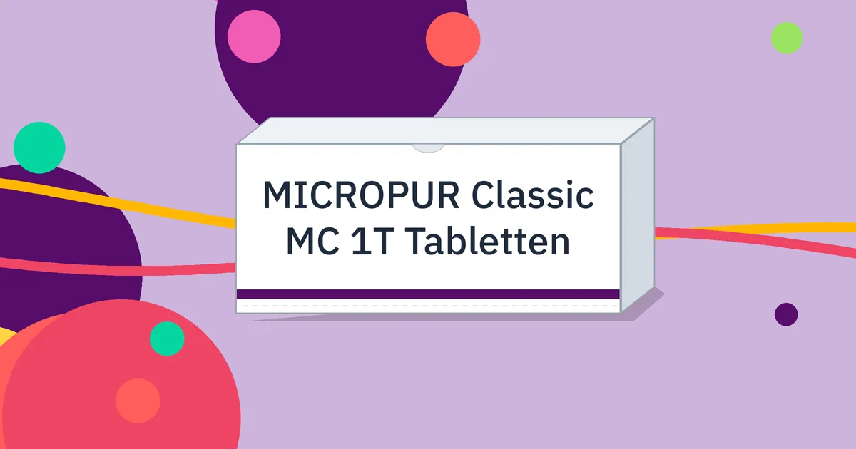 Symbolbild: Packung mit der Aufschrift MICROPUR Classic MC 1T Tabletten (PZN 04236248) – Verfügbarkeit und Bezug in Apotheken in Frankfurt am Main