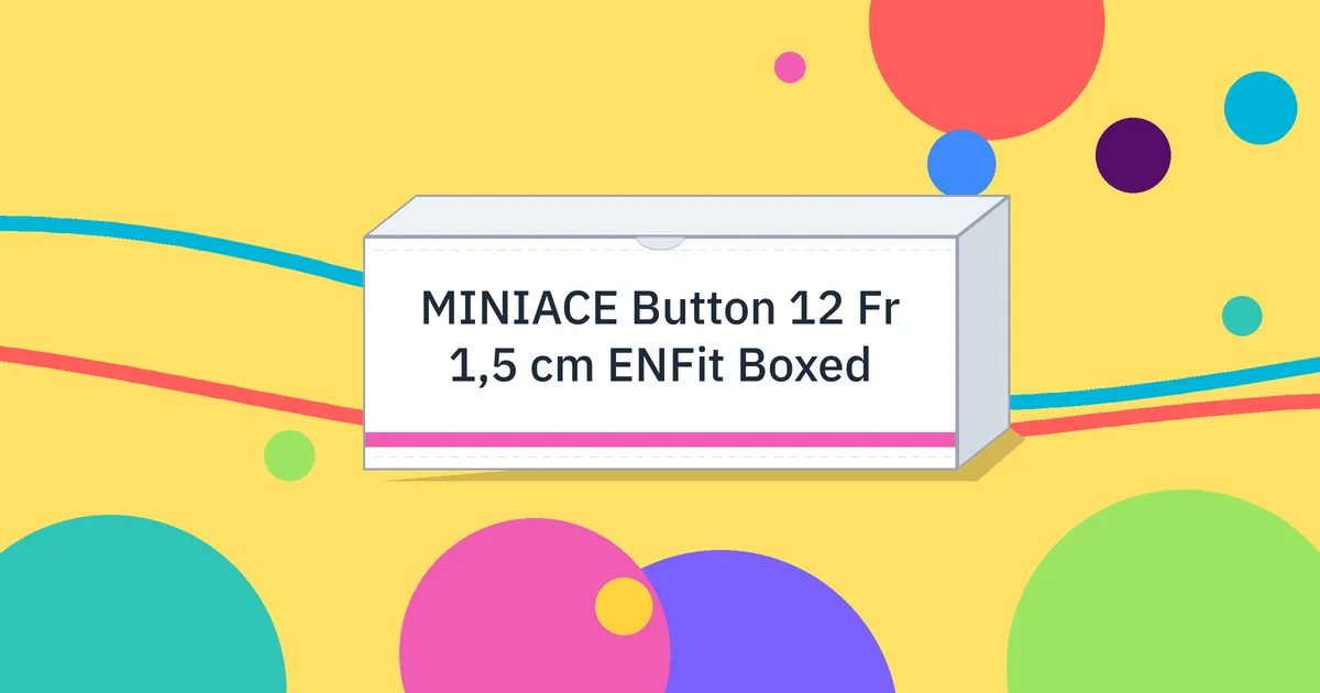 Symbolbild: Packung mit der Aufschrift MINIACE Button 12 Fr 1,5 cm ENFit Boxed (PZN 16953446) – Verfügbarkeit und Bezug in Apotheken in Frankfurt am Main