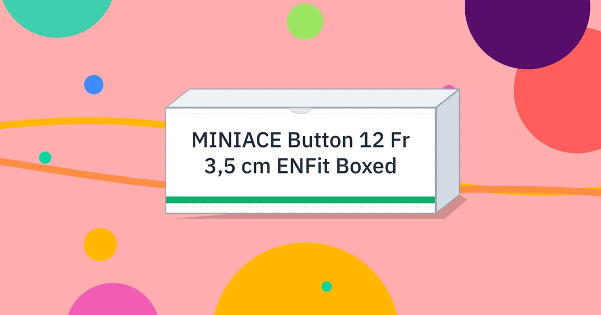 Symbolbild: Packung mit der Aufschrift MINIACE Button 12 Fr 3,5 cm ENFit Boxed (PZN 16953618) – Verfügbarkeit und Bezug in Apotheken in Frankfurt am Main