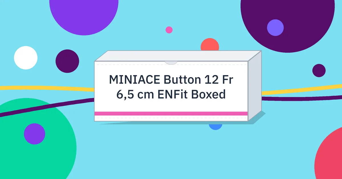 Symbolbild: Packung mit der Aufschrift MINIACE Button 12 Fr 6,5 cm ENFit Boxed (PZN 16953759) – Verfügbarkeit und Bezug in Apotheken in Frankfurt am Main