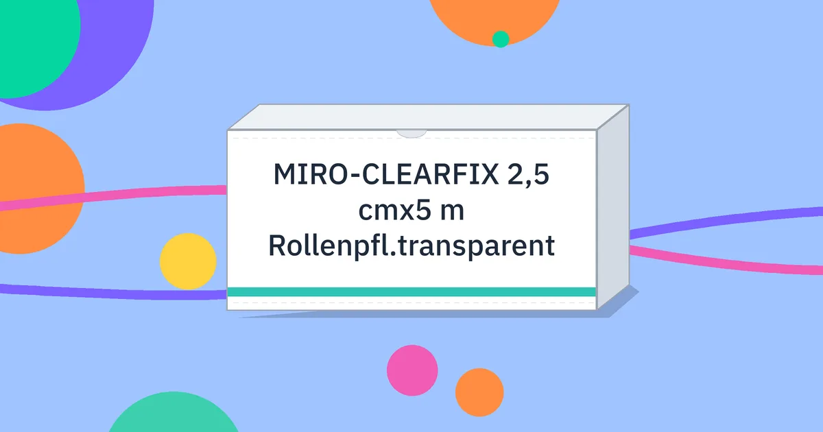 Symbolbild: Packung mit der Aufschrift MIRO-CLEARFIX 2,5 cmx5 m Rollenpfl.transparent (PZN 03677944) – Verfügbarkeit und Bezug in Apotheken in Frankfurt am Main