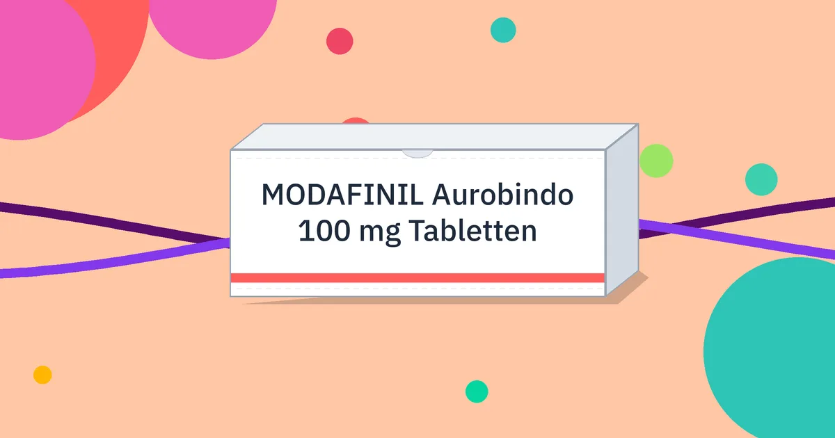 Symbolbild: Packung mit der Aufschrift MODAFINIL Aurobindo 100 mg Tabletten (PZN 18122264) – Verfügbarkeit und Bezug in Apotheken in Frankfurt am Main