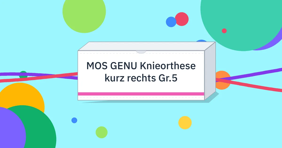 Symbolbild: Packung mit der Aufschrift MOS GENU Knieorthese kurz rechts Gr.5 (PZN 03141959) – Verfügbarkeit und Bezug in Apotheken in Frankfurt am Main