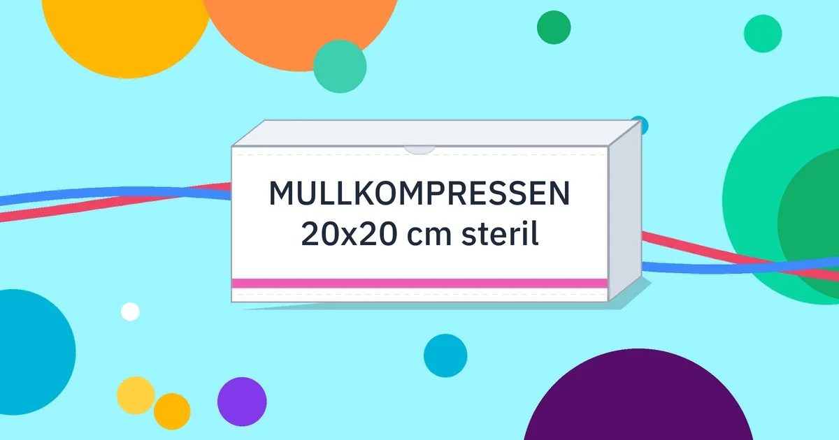 Symbolbild: Packung mit der Aufschrift MULLKOMPRESSEN 20x20 cm steril (PZN 01722652) – Verfügbarkeit und Bezug in Apotheken in Frankfurt am Main
