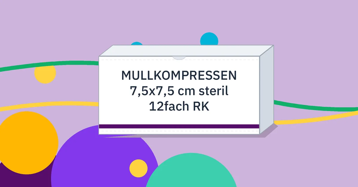 Symbolbild: Packung mit der Aufschrift MULLKOMPRESSEN 7,5x7,5 cm steril 12fach RK (PZN 09213909) – Verfügbarkeit und Bezug in Apotheken in Frankfurt am Main