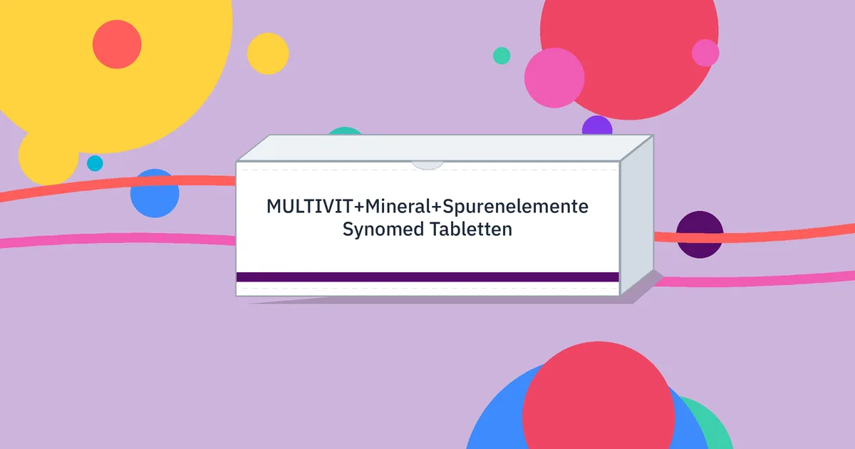 Symbolbild: Packung mit der Aufschrift MULTIVIT+Mineral+Spurenelemente Synomed Tabletten (PZN 00664935) – Verfügbarkeit und Bezug in Apotheken in Frankfurt am Main