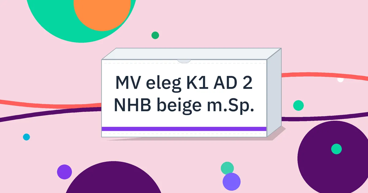 Symbolbild: Packung mit der Aufschrift MV eleg K1 AD 2 NHB beige m.Sp. (PZN 15675198) – Verfügbarkeit und Bezug in Apotheken in Frankfurt am Main
