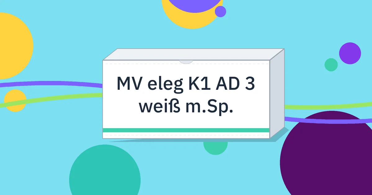 Symbolbild: Packung mit der Aufschrift MV eleg K1 AD 3 weiß m.Sp. (PZN 00306124) – Verfügbarkeit und Bezug in Apotheken in Frankfurt am Main