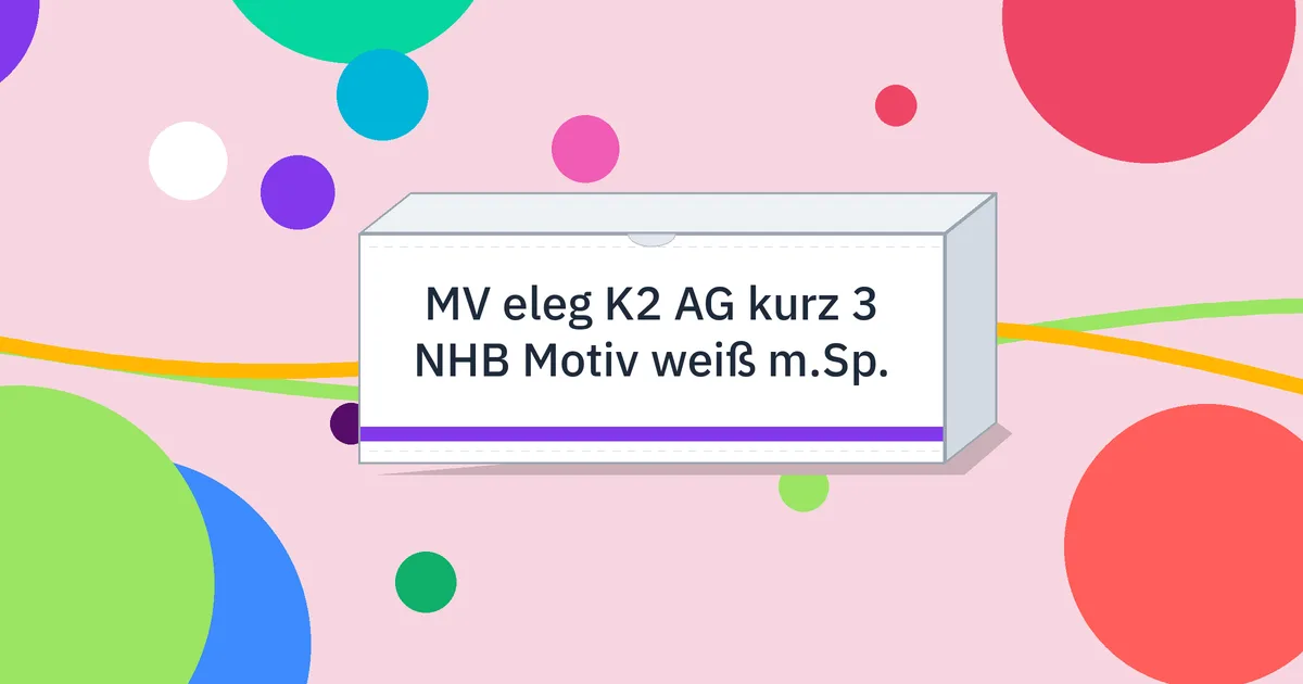 Symbolbild: Packung mit der Aufschrift MV eleg K2 AG kurz 3 NHB Motiv weiß m.Sp. (PZN 15709201) – Verfügbarkeit und Bezug in Apotheken in Frankfurt am Main