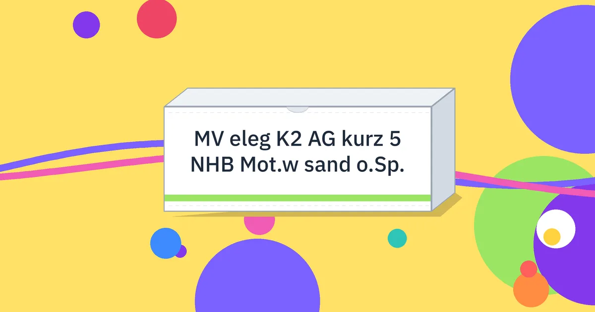 Symbolbild: Packung mit der Aufschrift MV eleg K2 AG kurz 5 NHB Mot.w sand o.Sp. (PZN 18927950) – Verfügbarkeit und Bezug in Apotheken in Frankfurt am Main