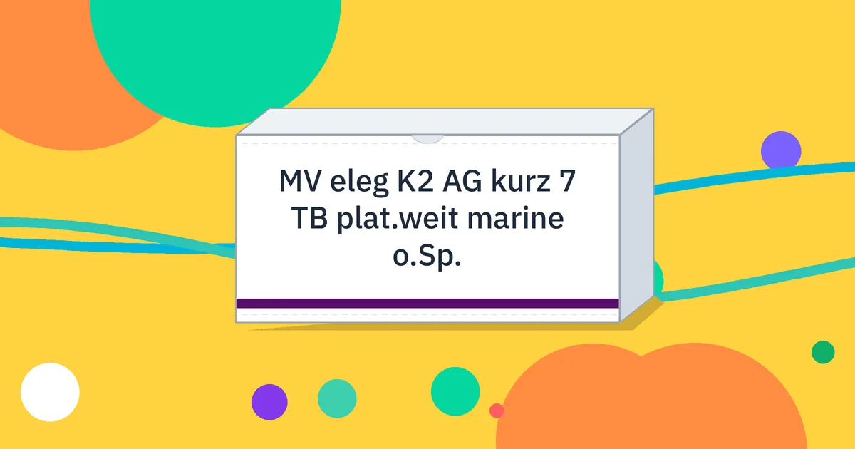 Symbolbild: Packung mit der Aufschrift MV eleg K2 AG kurz 7 TB plat.weit marine o.Sp. (PZN 14605333) – Verfügbarkeit und Bezug in Apotheken in Frankfurt am Main