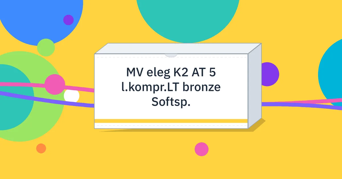 Symbolbild: Packung mit der Aufschrift MV eleg K2 AT 5 l.kompr.LT bronze Softsp. (PZN 15285296) – Verfügbarkeit und Bezug in Apotheken in Frankfurt am Main