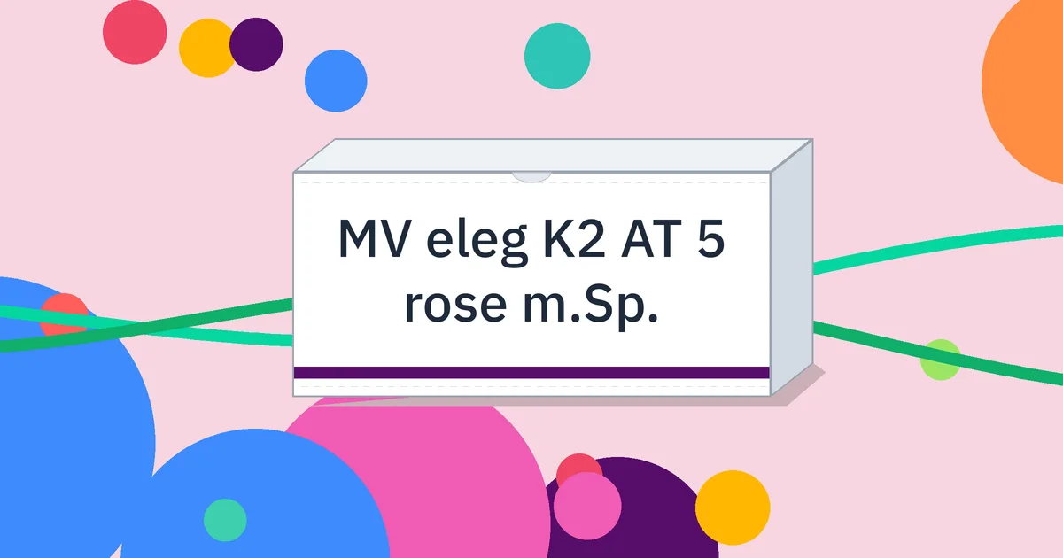 Symbolbild: Packung mit der Aufschrift MV eleg K2 AT 5 rose m.Sp. (PZN 15286692) – Verfügbarkeit und Bezug in Apotheken in Frankfurt am Main