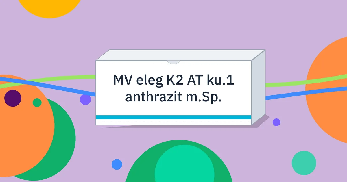 Symbolbild: Packung mit der Aufschrift MV eleg K2 AT ku.1 anthrazit m.Sp. (PZN 00643005) – Verfügbarkeit und Bezug in Apotheken in Frankfurt am Main
