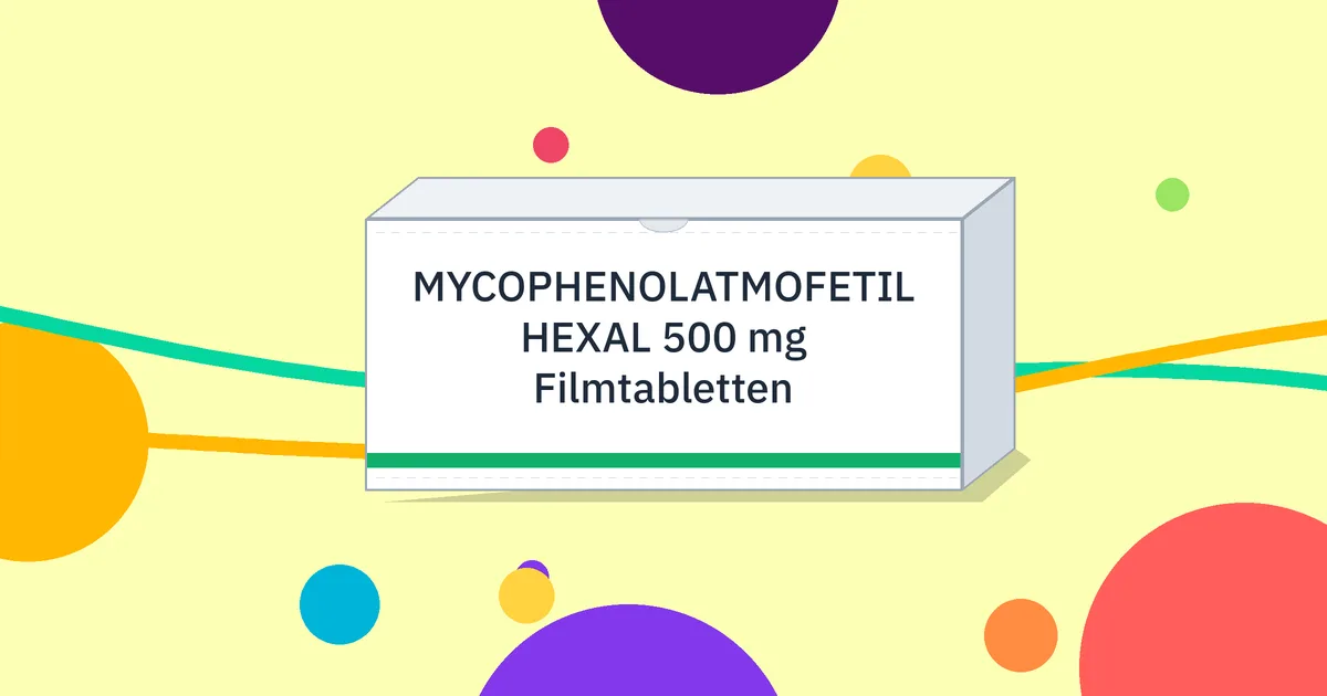 Symbolbild: Packung mit der Aufschrift MYCOPHENOLATMOFETIL HEXAL 500 mg Filmtabletten (PZN 20405354) – Verfügbarkeit und Bezug in Apotheken in Frankfurt am Main