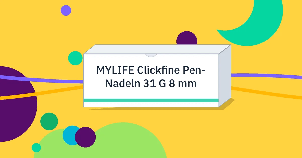 Symbolbild: Packung mit der Aufschrift MYLIFE Clickfine Pen-Nadeln 31 G 8 mm (PZN 09783601) – Verfügbarkeit und Bezug in Apotheken in Frankfurt am Main