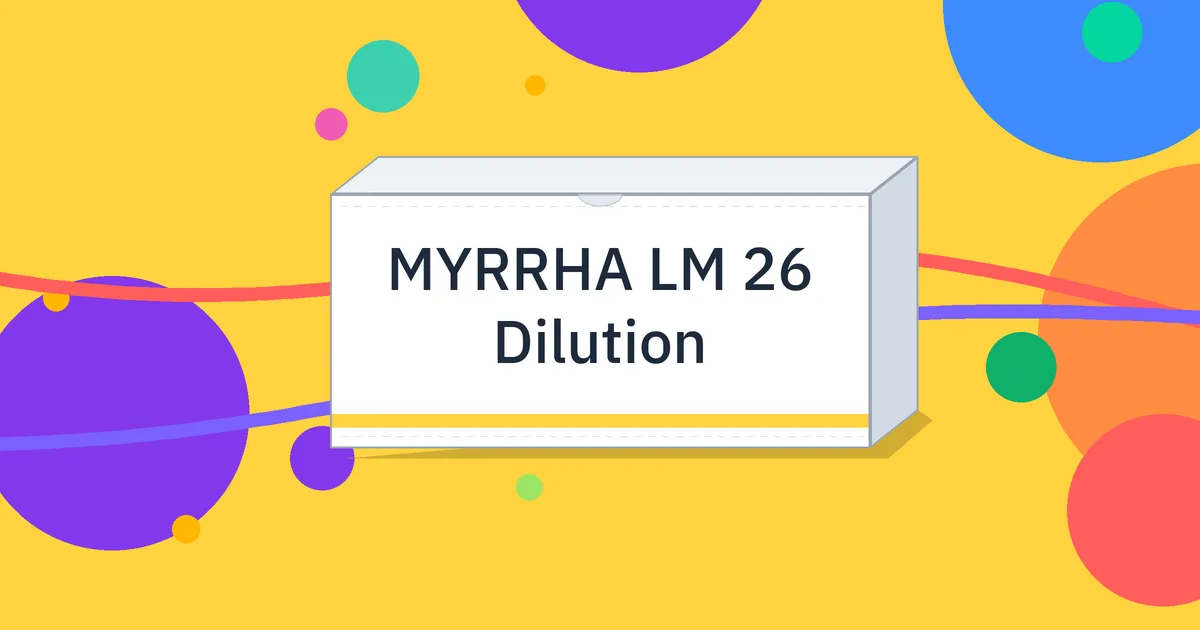 Symbolbild: Packung mit der Aufschrift MYRRHA LM 26 Dilution (PZN 12957737) – Verfügbarkeit und Bezug in Apotheken in Frankfurt am Main
