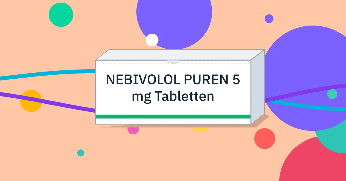 Symbolbild: Packung mit der Aufschrift NEBIVOLOL PUREN 5 mg Tabletten (PZN 14043384) – Verfügbarkeit und Bezug in Apotheken in Frankfurt am Main