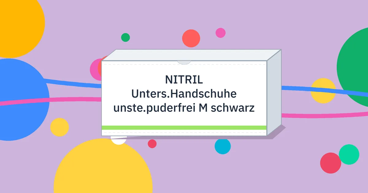 Symbolbild: Packung mit der Aufschrift NITRIL Unters.Handschuhe unste.puderfrei M schwarz (PZN 09649340) – Verfügbarkeit und Bezug in Apotheken in Frankfurt am Main