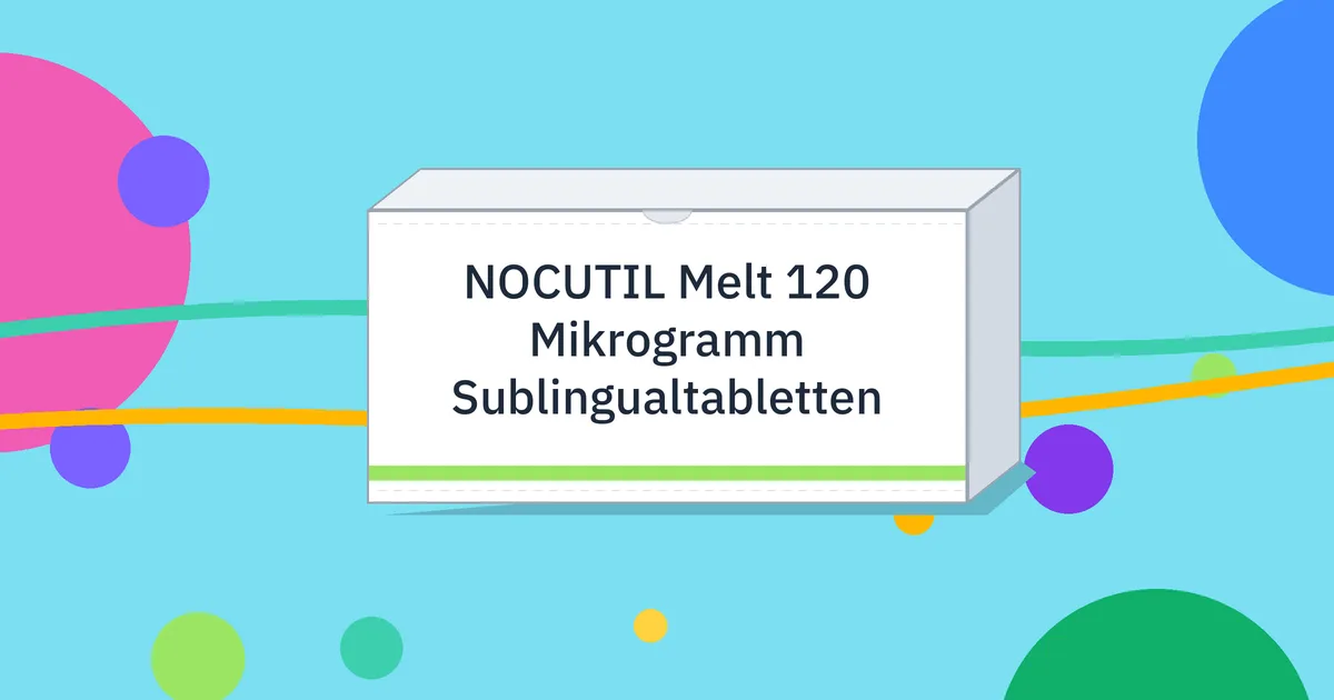 Symbolbild: Packung mit der Aufschrift NOCUTIL Melt 120 Mikrogramm Sublingualtabletten (PZN 19234396) – Verfügbarkeit und Bezug in Apotheken in Frankfurt am Main