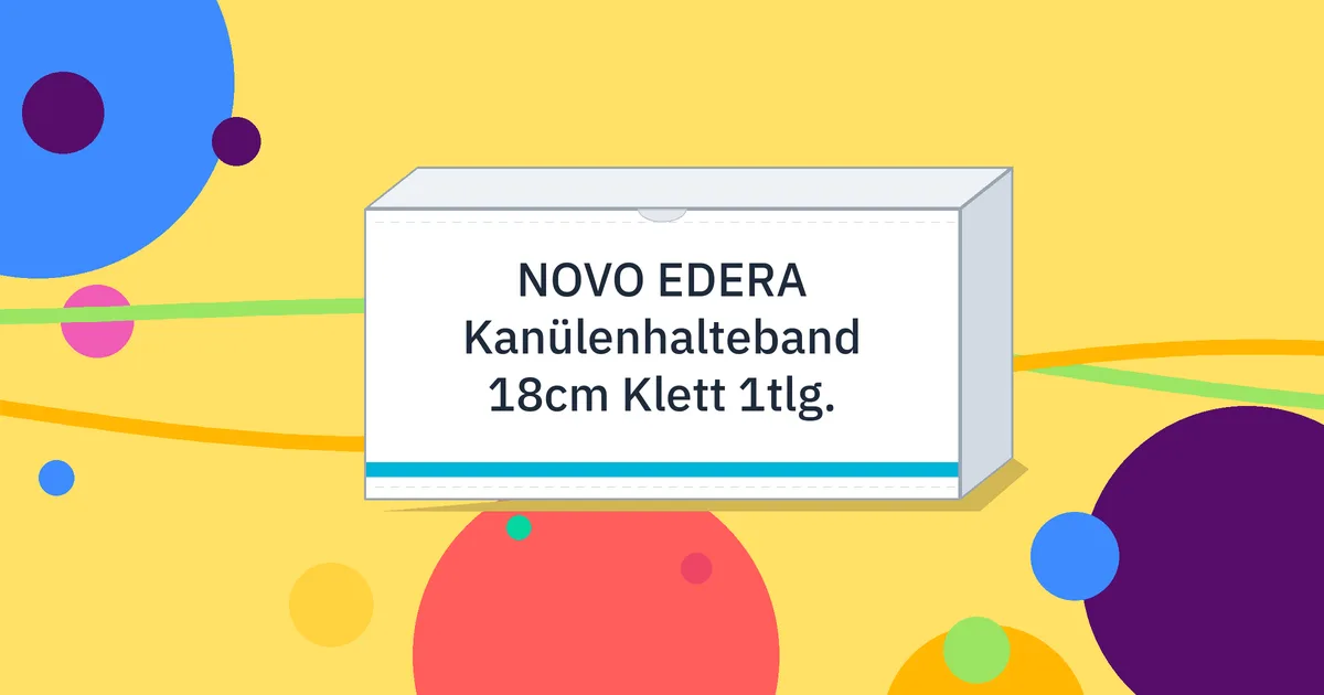 Symbolbild: Packung mit der Aufschrift NOVO EDERA Kanülenhalteband 18cm Klett 1tlg. (PZN 18726068) – Verfügbarkeit und Bezug in Apotheken in Frankfurt am Main