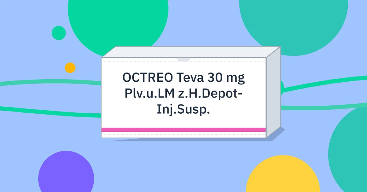 Symbolbild: Packung mit der Aufschrift OCTREO Teva 30 mg Plv.u.LM z.H.Depot-Inj.Susp. (PZN 18023013) – Verfügbarkeit und Bezug in Apotheken in Frankfurt am Main