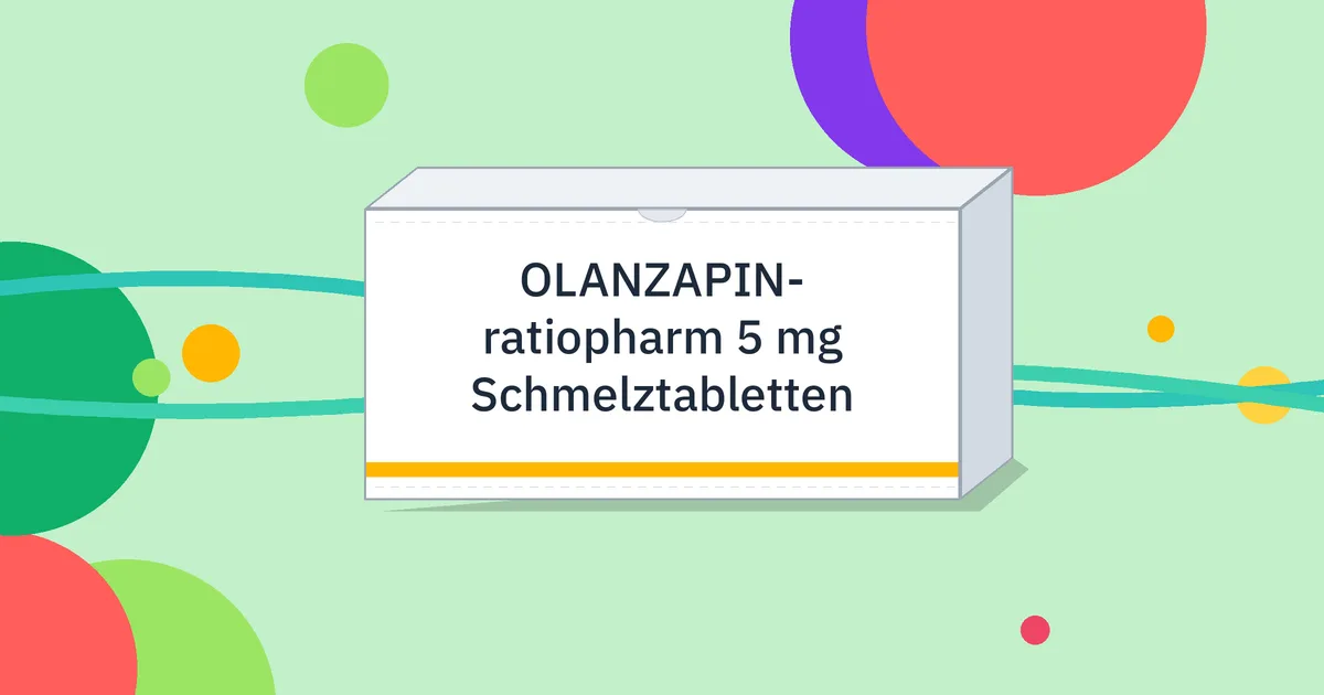 Symbolbild: Packung mit der Aufschrift OLANZAPIN-ratiopharm 5 mg Schmelztabletten (PZN 08475292) – Verfügbarkeit und Bezug in Apotheken in Frankfurt am Main