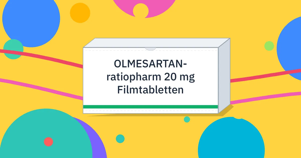 Symbolbild: Packung mit der Aufschrift OLMESARTAN-ratiopharm 20 mg Filmtabletten (PZN 11856715) – Verfügbarkeit und Bezug in Apotheken in Frankfurt am Main