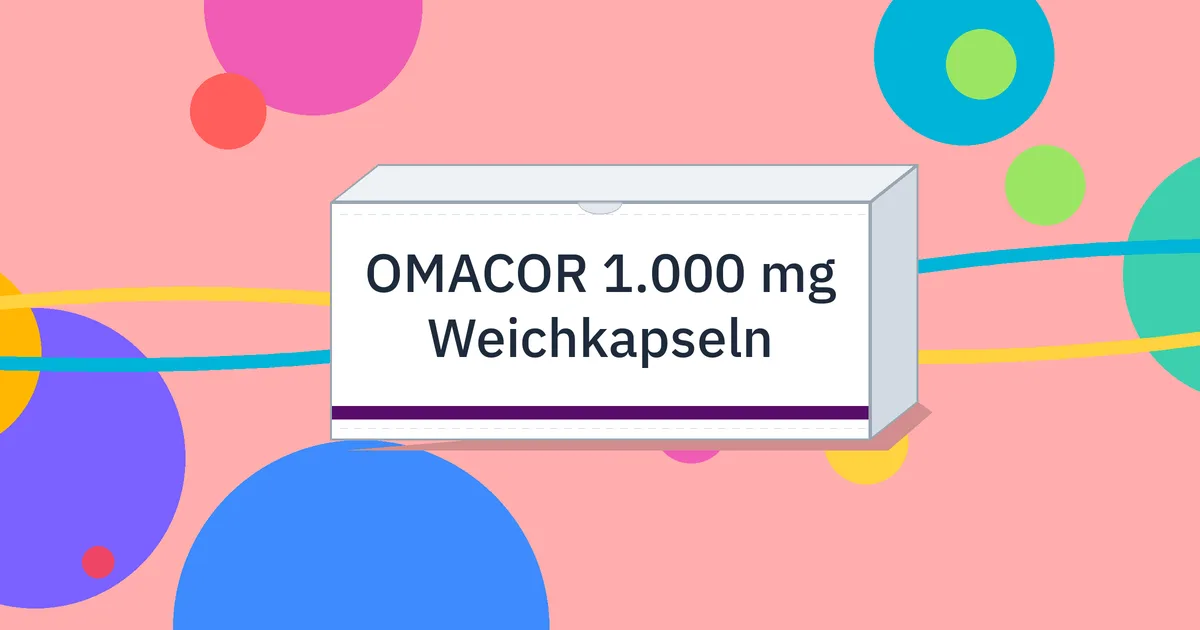 Symbolbild: Packung mit der Aufschrift OMACOR 1.000 mg Weichkapseln (PZN 16798796) – Verfügbarkeit und Bezug in Apotheken in Frankfurt am Main