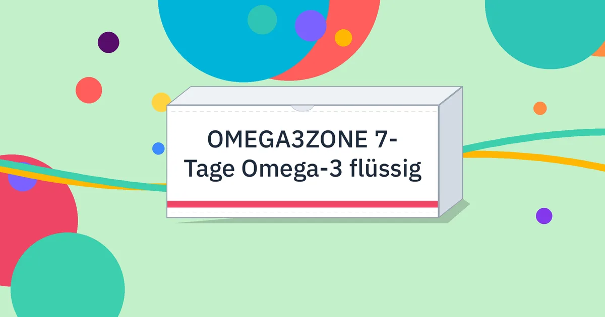 Symbolbild: Packung mit der Aufschrift OMEGA3ZONE 7-Tage Omega-3 flüssig (PZN 19346008) – Verfügbarkeit und Bezug in Apotheken in Frankfurt am Main