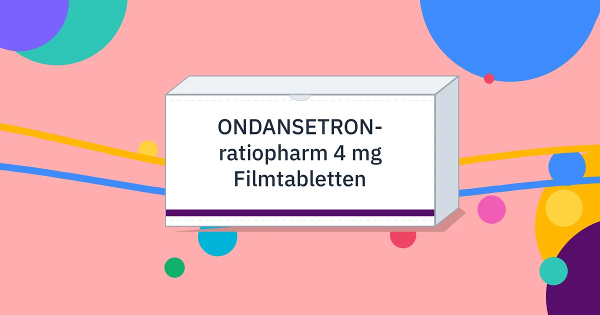 Symbolbild: Packung mit der Aufschrift ONDANSETRON-ratiopharm 4 mg Filmtabletten (PZN 05556647) – Verfügbarkeit und Bezug in Apotheken in Frankfurt am Main