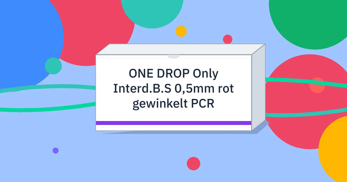 Symbolbild: Packung mit der Aufschrift ONE DROP Only Interd.B.S 0,5mm rot gewinkelt PCR (PZN 19800915) – Verfügbarkeit und Bezug in Apotheken in Frankfurt am Main