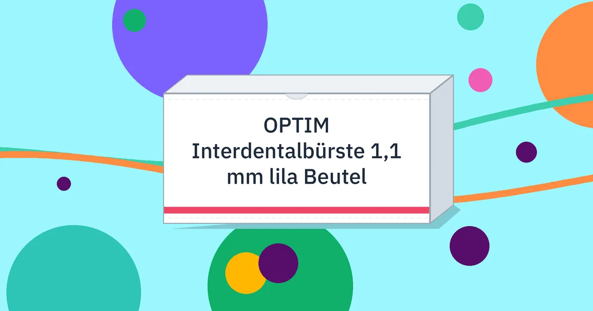 Symbolbild: Packung mit der Aufschrift OPTIM Interdentalbürste 1,1 mm lila Beutel (PZN 16237833) – Verfügbarkeit und Bezug in Apotheken in Frankfurt am Main