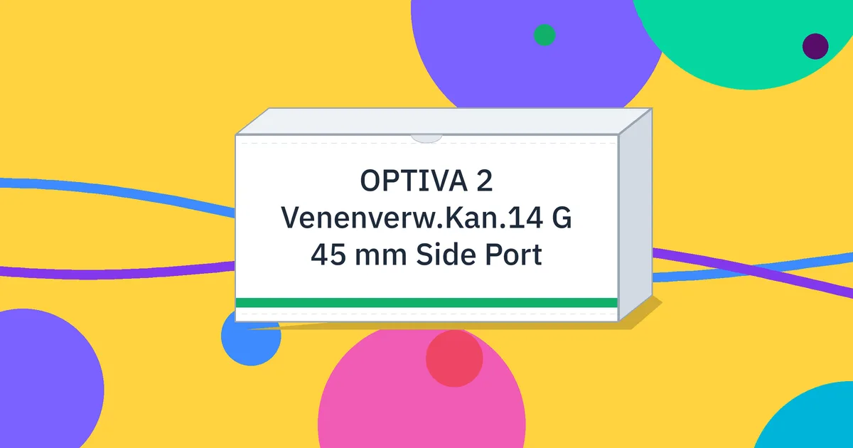 Symbolbild: Packung mit der Aufschrift OPTIVA 2 Venenverw.Kan.14 G 45 mm Side Port (PZN 00905882) – Verfügbarkeit und Bezug in Apotheken in Frankfurt am Main