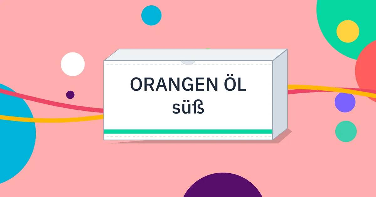 Symbolbild: Packung mit der Aufschrift ORANGEN ÖL süß (PZN 03966542) – Verfügbarkeit und Bezug in Apotheken in Frankfurt am Main