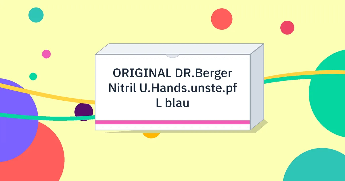 Symbolbild: Packung mit der Aufschrift ORIGINAL DR.Berger Nitril U.Hands.unste.pf L blau (PZN 18010849) – Verfügbarkeit und Bezug in Apotheken in Frankfurt am Main