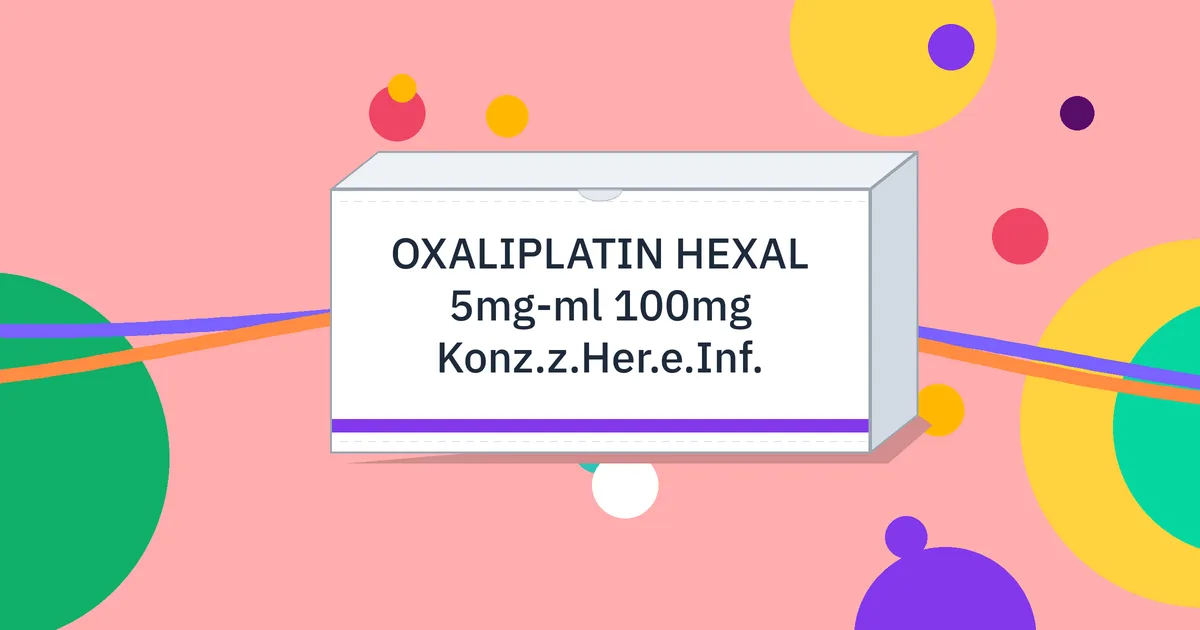 Symbolbild: Packung mit der Aufschrift OXALIPLATIN HEXAL 5mg-ml 100mg Konz.z.Her.e.Inf. (PZN 06432516) – Verfügbarkeit und Bezug in Apotheken in Frankfurt am Main