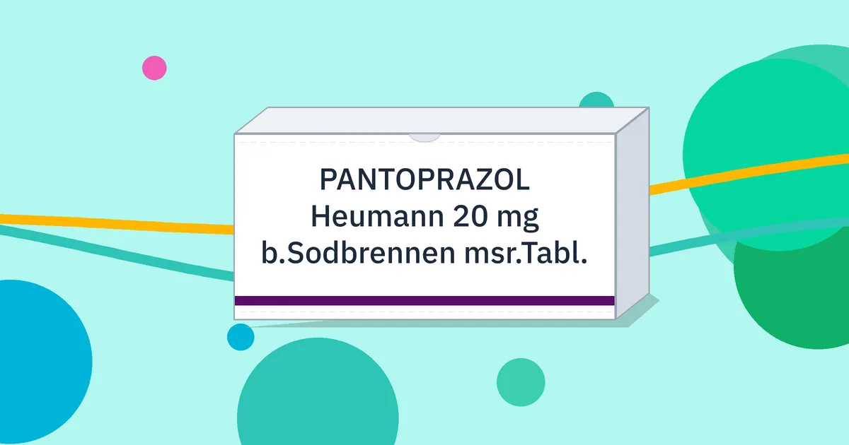Symbolbild: Packung mit der Aufschrift PANTOPRAZOL Heumann 20 mg b.Sodbrennen msr.Tabl. (PZN 06429141) – Verfügbarkeit und Bezug in Apotheken in Frankfurt am Main
