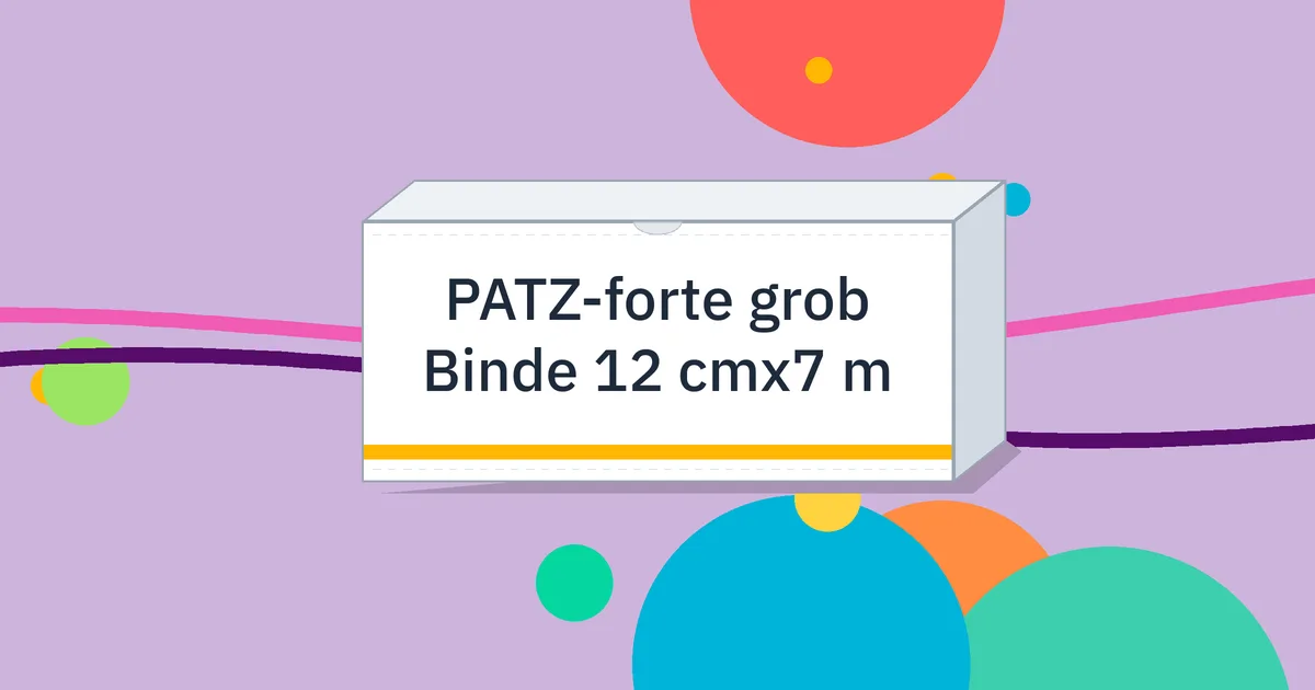 Symbolbild: Packung mit der Aufschrift PATZ-forte grob Binde 12 cmx7 m (PZN 09266113) – Verfügbarkeit und Bezug in Apotheken in Frankfurt am Main