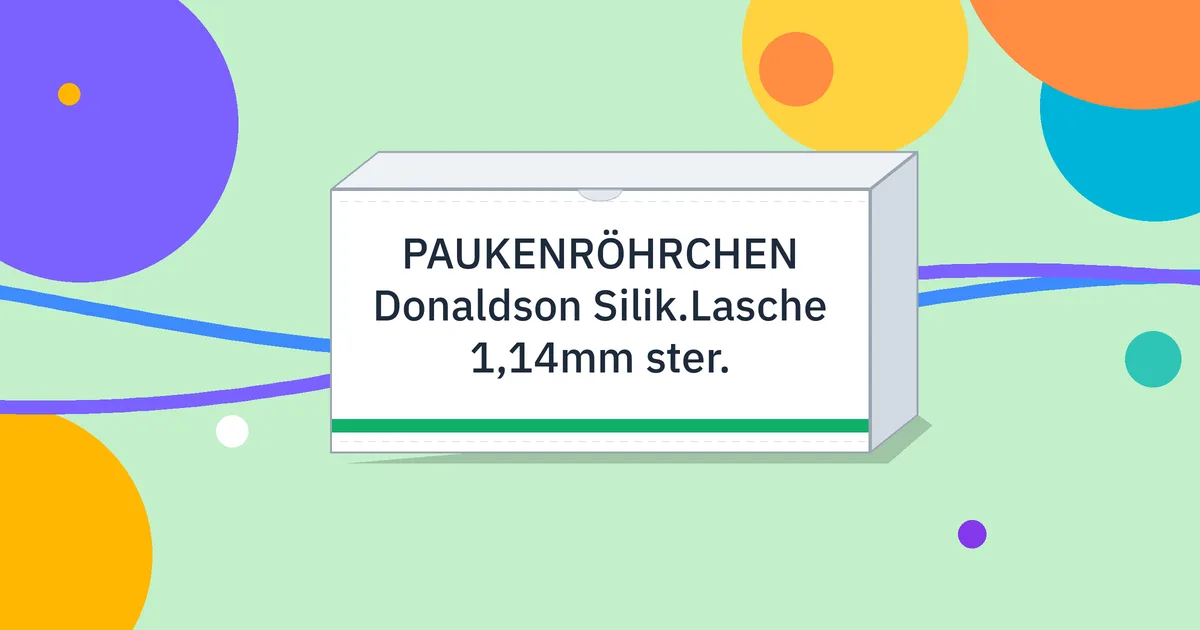 Symbolbild: Packung mit der Aufschrift PAUKENRÖHRCHEN Donaldson Silik.Lasche 1,14mm ster. (PZN 18651809) – Verfügbarkeit und Bezug in Apotheken in Frankfurt am Main