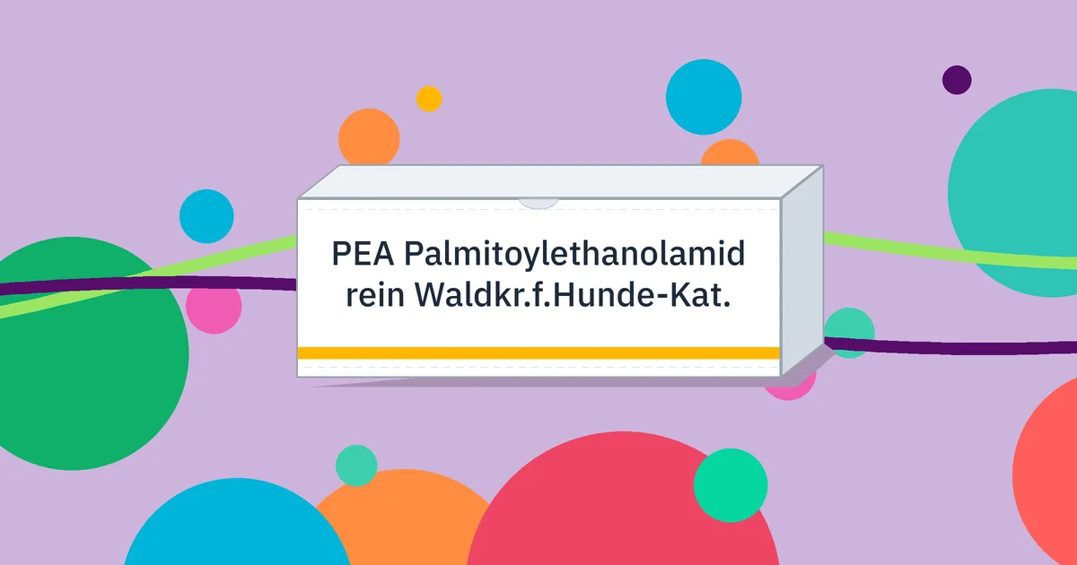 Symbolbild: Packung mit der Aufschrift PEA Palmitoylethanolamid rein Waldkr.f.Hunde-Kat. (PZN 20637343) – Verfügbarkeit und Bezug in Apotheken in Frankfurt am Main