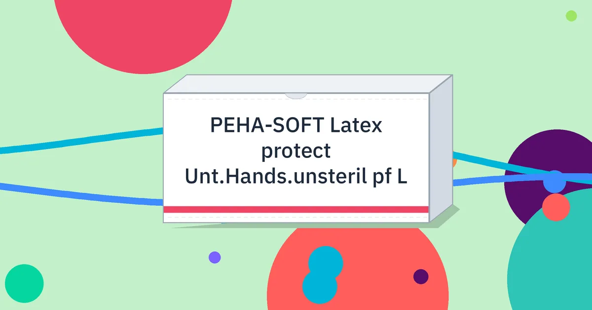 Symbolbild: Packung mit der Aufschrift PEHA-SOFT Latex protect Unt.Hands.unsteril pf L (PZN 18605703) – Verfügbarkeit und Bezug in Apotheken in Frankfurt am Main