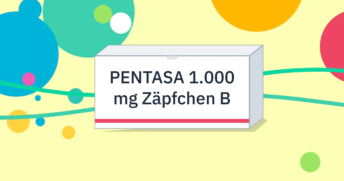 Symbolbild: Packung mit der Aufschrift PENTASA 1.000 mg Zäpfchen B (PZN 02593441) – Verfügbarkeit und Bezug in Apotheken in Frankfurt am Main