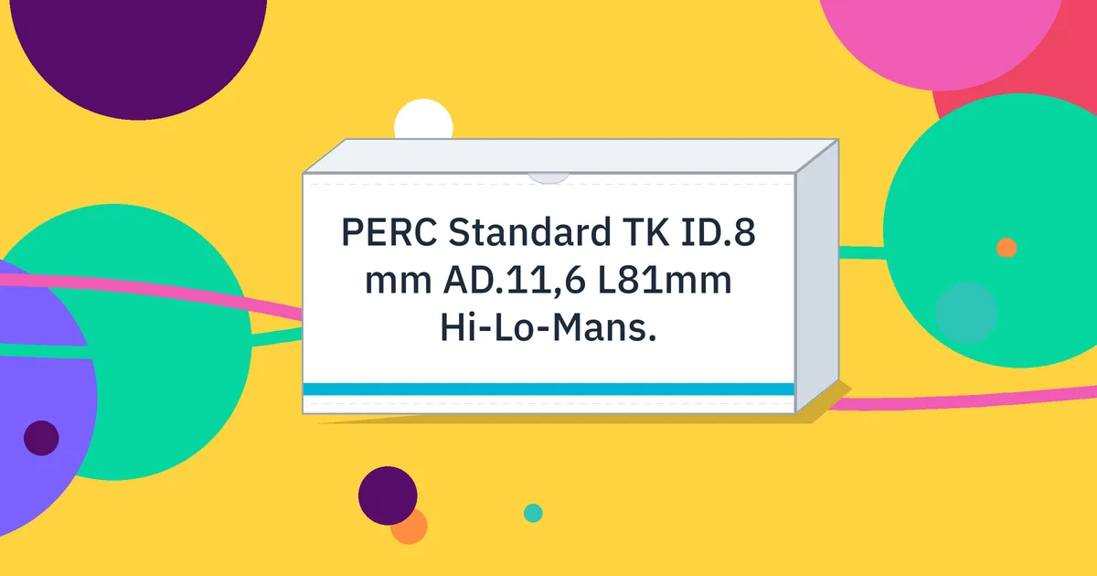 Symbolbild: Packung mit der Aufschrift PERC Standard TK ID.8 mm AD.11,6 L81mm Hi-Lo-Mans. (PZN 03379922) – Verfügbarkeit und Bezug in Apotheken in Frankfurt am Main